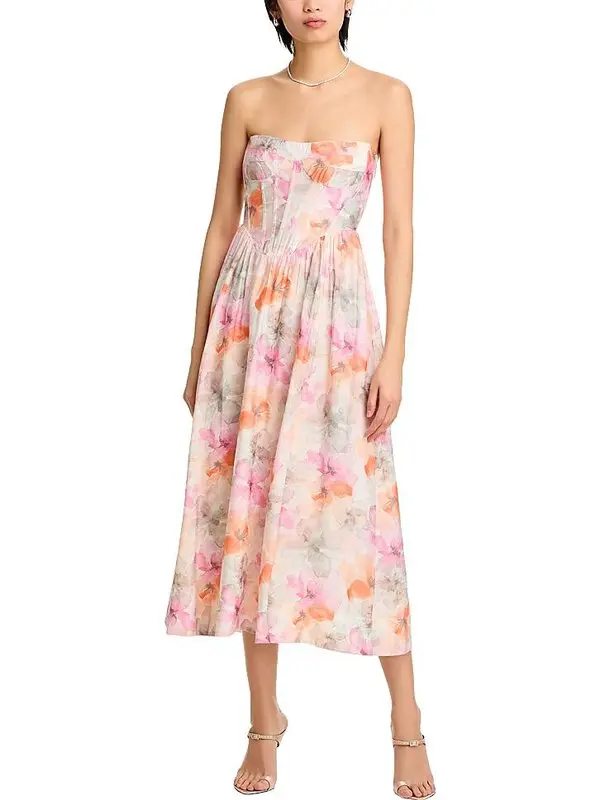 Bardot Lola Corset Midi Dress - Apricot Floral