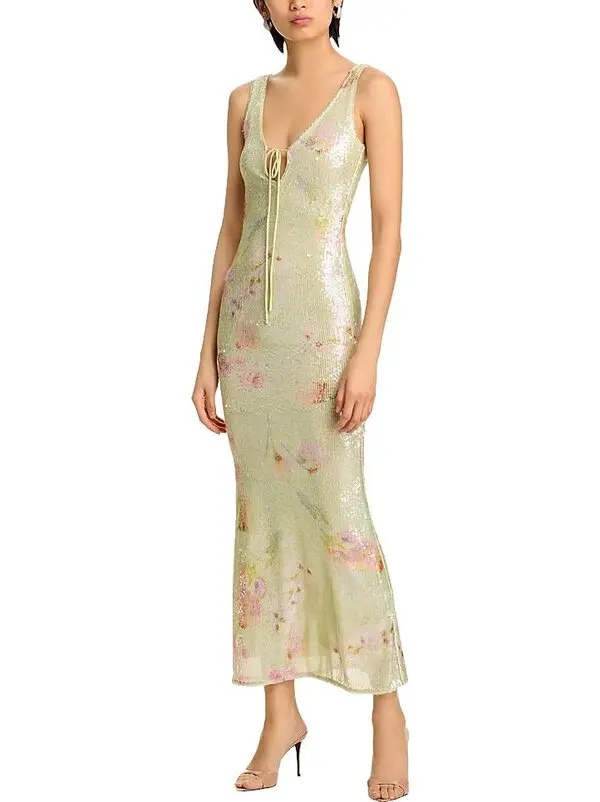Bardot Eloda Sequin Midi Dress - Green Floral