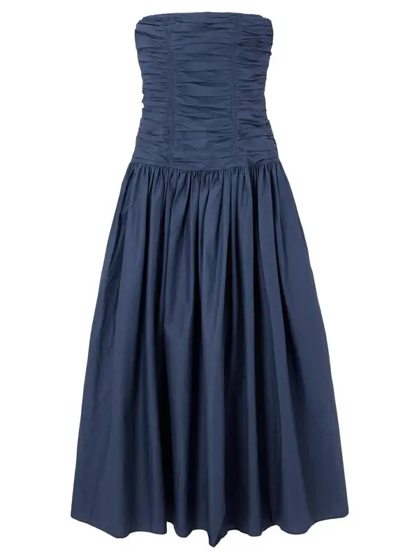 Matteau Strapless Ruched Organic Cotton-poplin Midi Dress - Blue