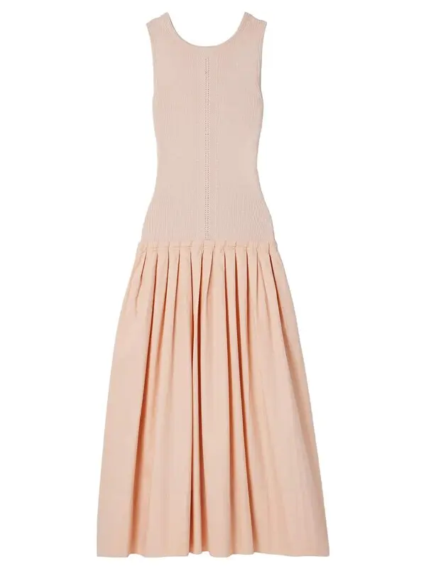 Proenza Schouler White Label Gene Pointelle-knit And Pleated Cotton-poplin Midi Dress - Pink