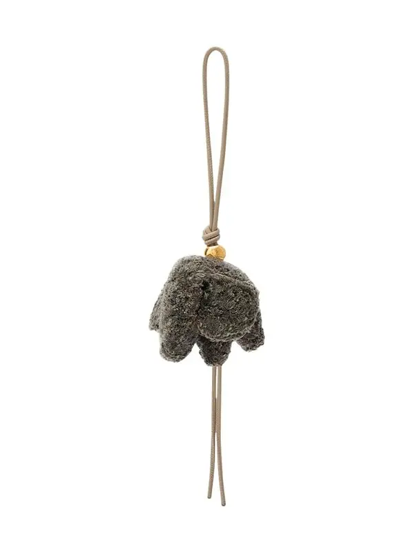Loewe Elephant Bag Charm In Raffia And Leather - Grey