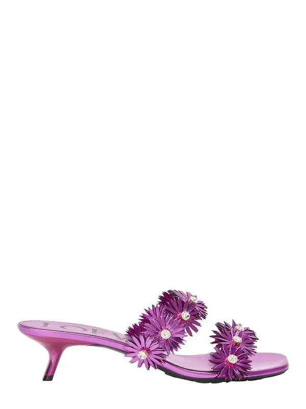 Loewe Petal Metallic Flower Slide Sandals - Fuchsia