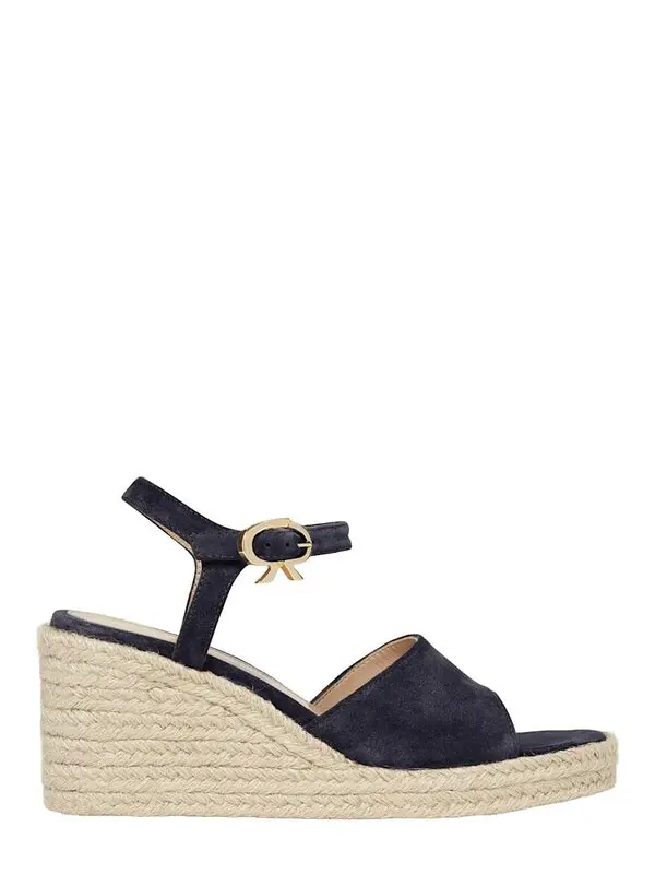 GIANVITO ROSSI Suede Espadrille Wedge Sandals - Denim Naturale
