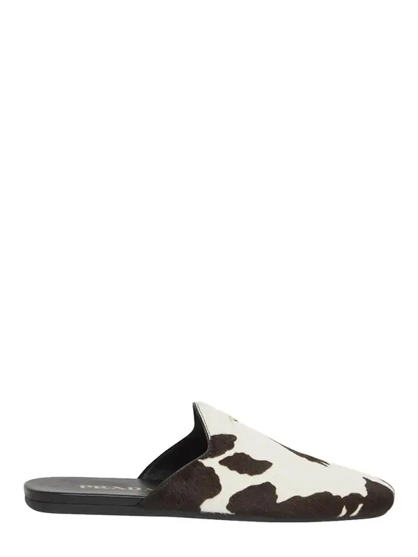 Prada Pony Hair Flat Mules - Bianco Moro