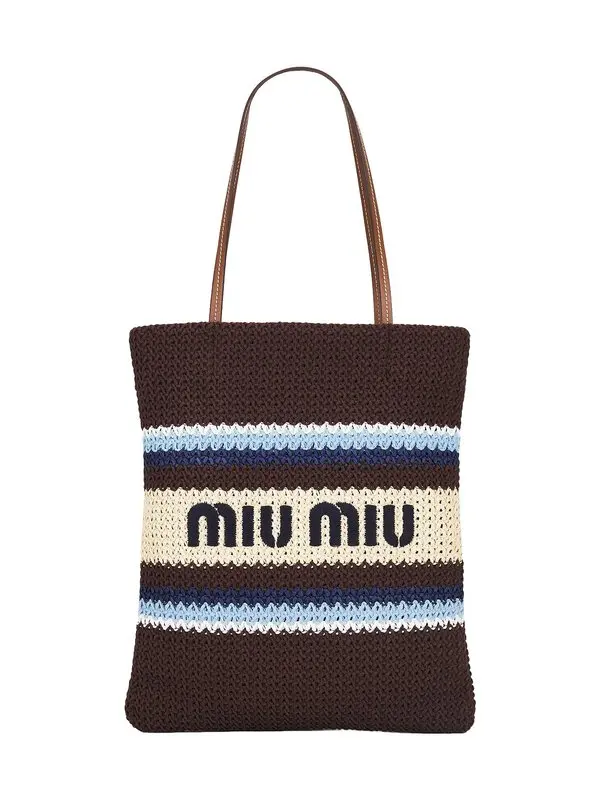 Miu Miu Logo Tote Bag - Cacao  Celeste  & Natural