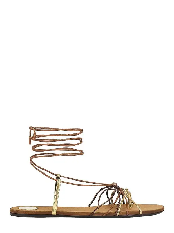 Saint Laurent Bridget Flat Sandal - Dark Macadamia & Metal