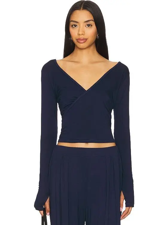 Michael Lauren Aziel Long Sleeve Cross Front Top - Astral Navy
