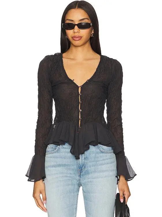 Free People Elias Smocked Blouse - Black