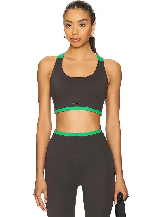 P.E Nation Highgate Sports Bra In Charcoal - Caviar & Kelly Green