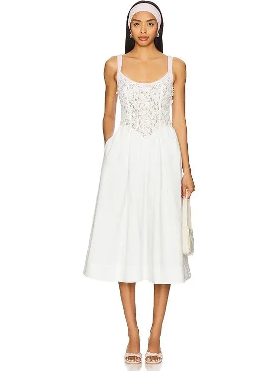 For Love & Lemons Blossom Lace Midi Dress - White