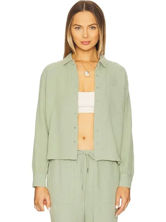 BOBI Cropped Button-up Shirt - Juniper