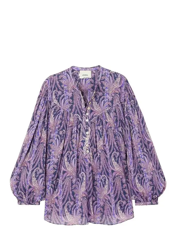 Isabel Marant Kiledia Pleated Paisley-print Cotton And Silk-blend Blouse - Purple
