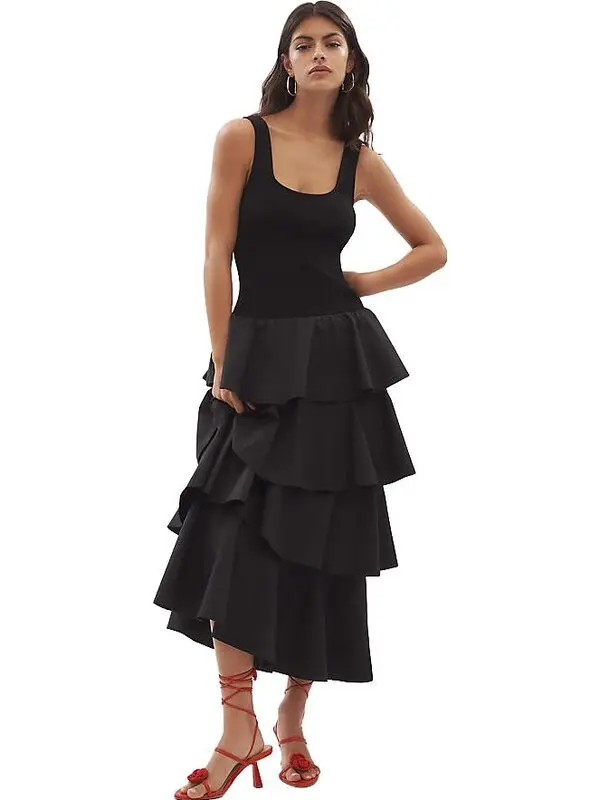 Shona Joy Aliah Scoop-neck Tiered Maxi Dress - Black