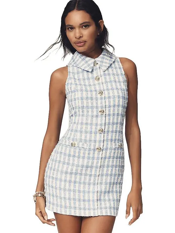 Endless Rose Collared Tweed Mini Dress - Blue Pattern