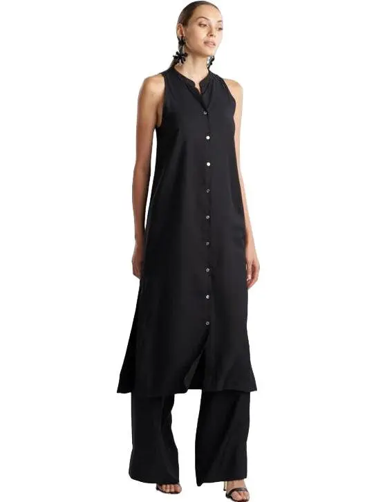 Natori Cotton Silk Twill Sleeveless Tunic - Black