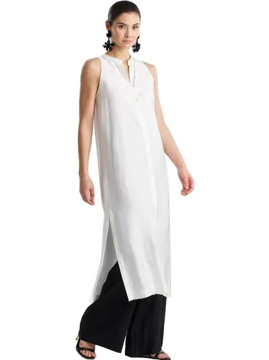 Natori Cotton Silk Twill Sleeveless Tunic - White