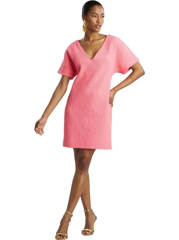 Natori Textured Cotton Jacquard Sheath Dress - Flamingo