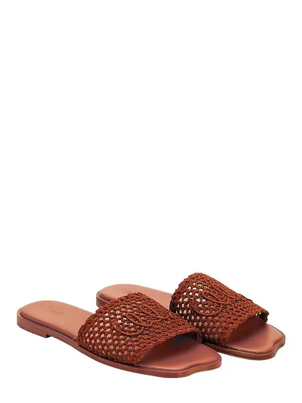 Chloé Flower Raffia Slide Sandals - Terracotta