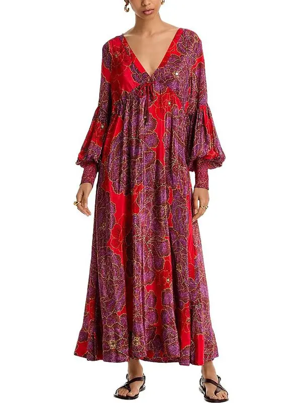 Farm Rio Sequin Flower Maxi Dress - Sequin Flowers Red