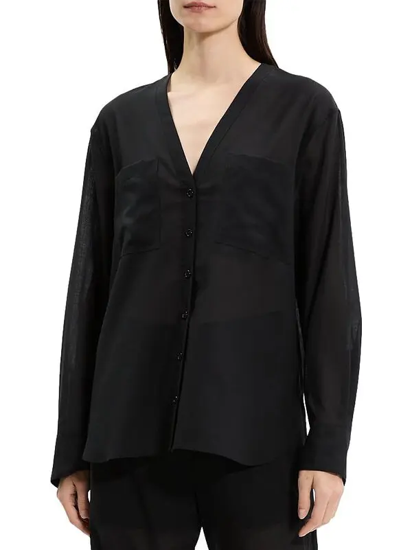 Theory Oversized Collarless Shirt - Black