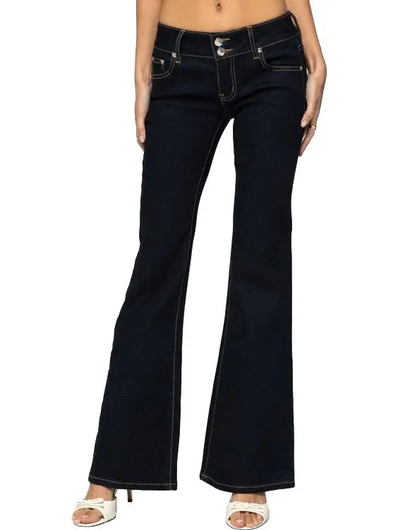 EDIKTED Tilda Low Rise Flare Jeans - Indigo-blue-raw-wash
