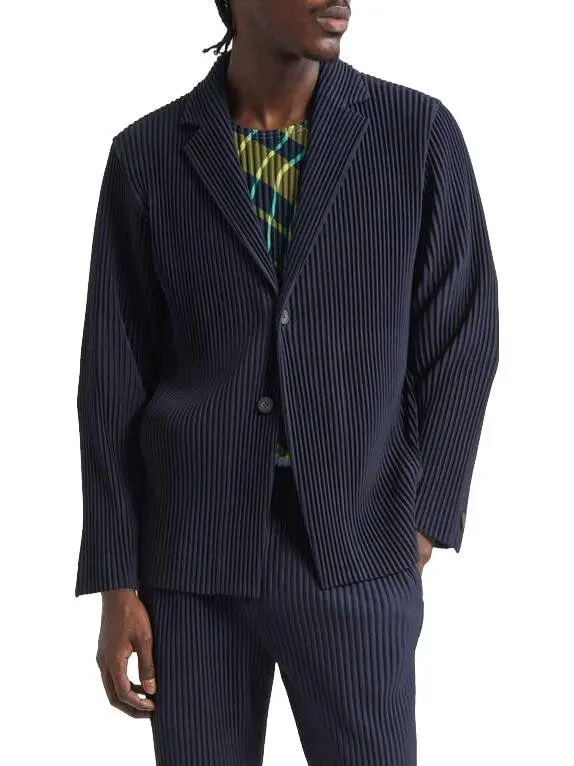 Issey Miyake Basics Pleated Single Breasted Blazer - Navy