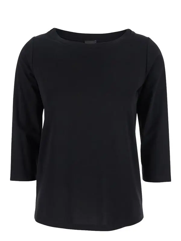 PLAIN T-shirt With Three-quarter Sleeves - Black