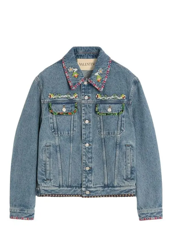 Valentino Garavani Denim Jacket With Embroidery And Print - Blue