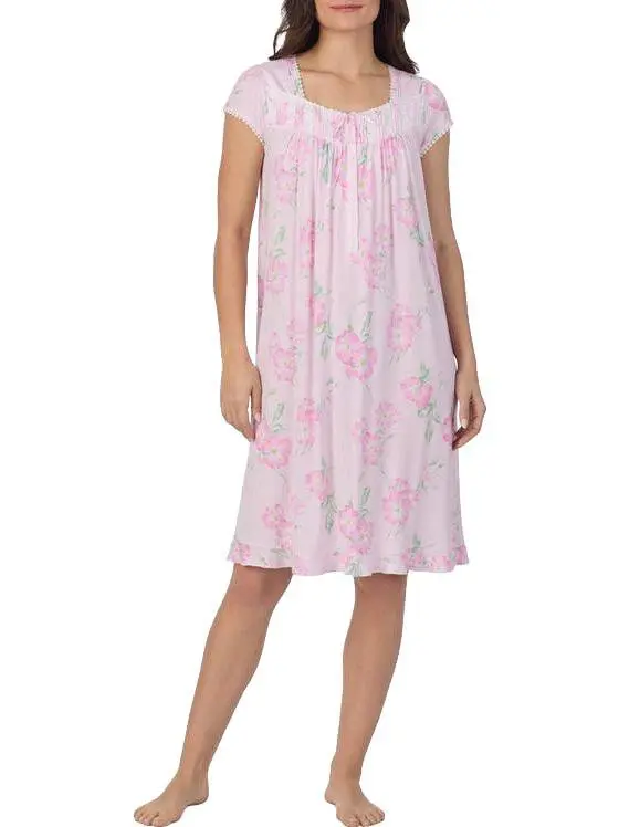 Eileen West Waltz Cap-sleeve Nightgown - Pink/floral