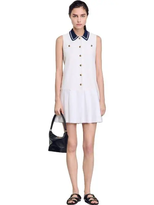 Sandro Mini Dress With Contrasting Collar - White