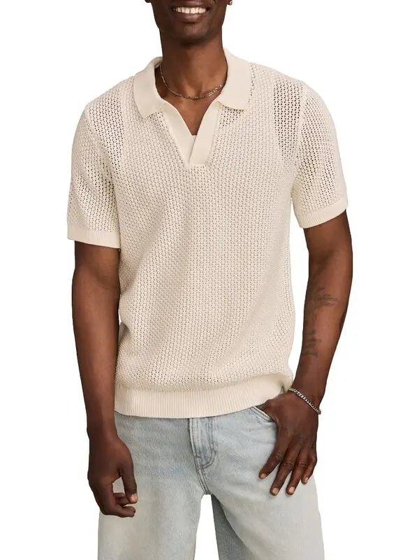 Lucky Brand Pointelle Cotton Johnny Collar Polo Sweater - Tofu