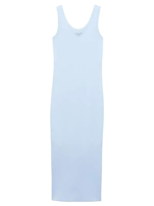 Prada Ribbed Knit Cotton Dress - Light Blue