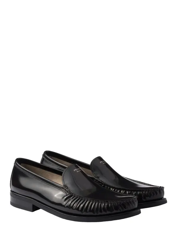 Prada Brushed Leather Loafers - Brown