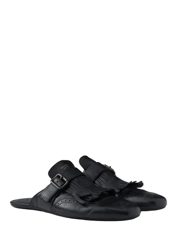 Prada Shuffle Antiqued Leather Mules - Black