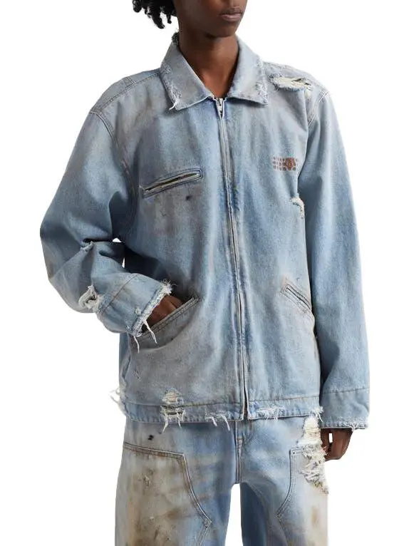 MAISON MARGIELA Distressed Denim Chore Jacket - Medium Blue