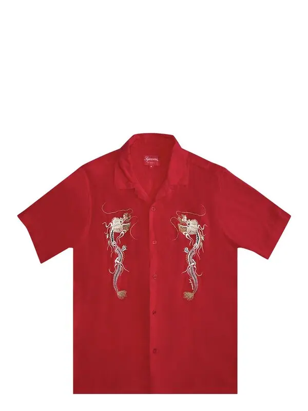 Supreme Dragon Embroidered Short-sleeve Shirt - Red