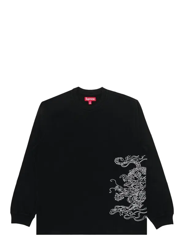 Supreme Dragon Embroidered Long-sleeve Top - Black