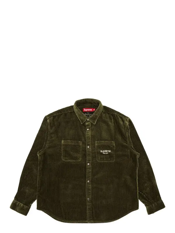Supreme Wide Wale Corduroy Snap Shirt 'olive - Green