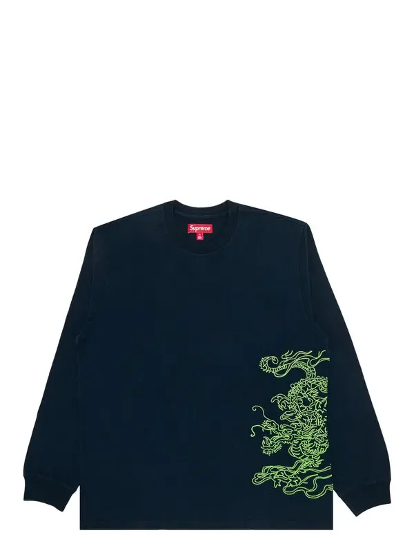 Supreme Dragon Embroidered Long-sleeve Top 'navy - Blue