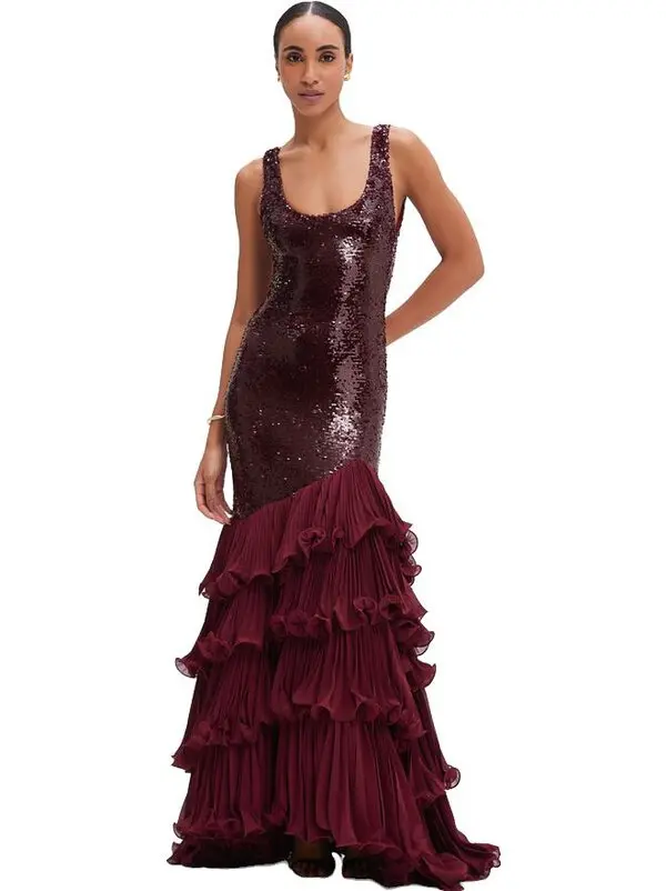 PatBO Sequin Drop Waist Runway Gown - Red