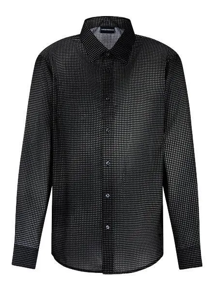 Emporio Armani Asv Lyocell Shirt With All-over Micro-pattern Print - Black