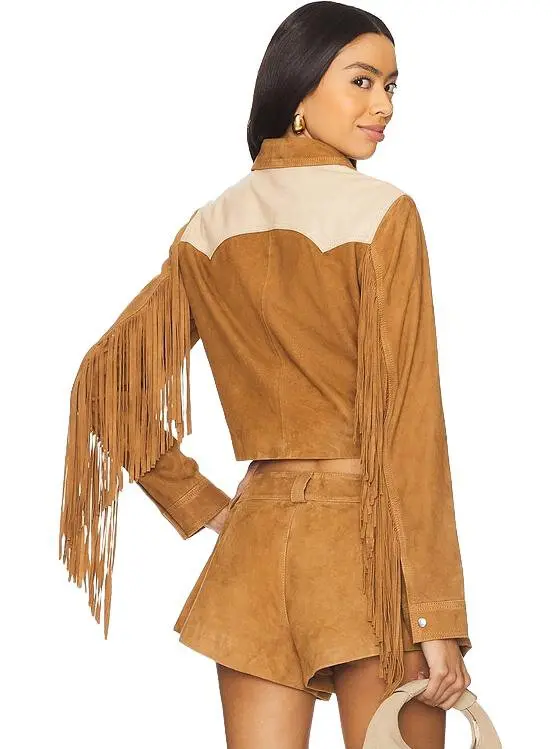 UNDERSTATED LEATHER Fringe Leather Combo Jacket - Brown