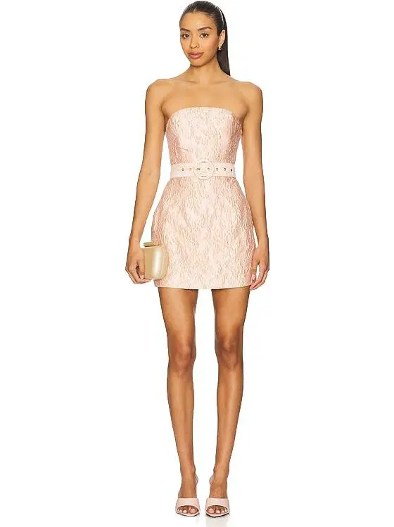 LOVERS AND FRIENDS Strapless Jacquard Mini Dress With Belt - Blush