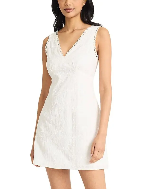 THE GOOD JOURNEY V Neck Crochet Trim Mini Dress - Ivory