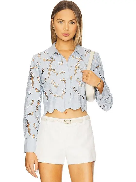 L'Agence Seychelle Cropped Buttondown Shirt - Blue Fog
