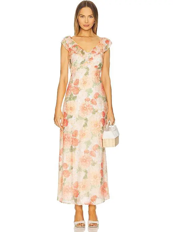 Minkpink Aida Frill Maxi Dress - Apricot Floral