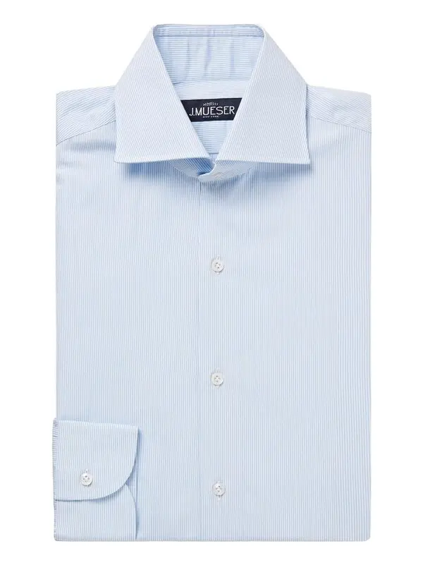 J. MUESER Slim-fit Cutaway-collar Striped Cotton-poplin Shirt - Blue