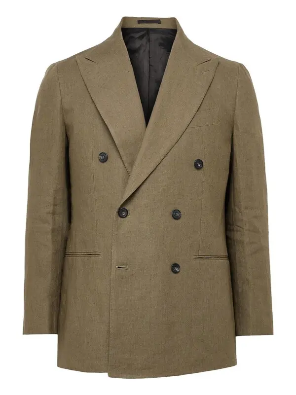 J. MUESER Waverly Double-breasted Linen Suit Jacket - Neutrals