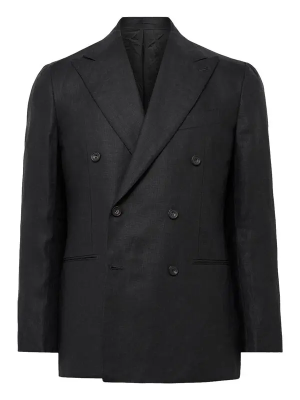 J. MUESER Waverly Slim-fit Double-breasted Linen Suit Jacket - Black