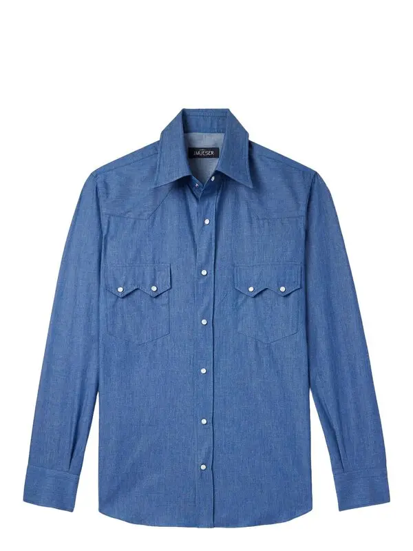 J. MUESER Neapolitan Slim-fit Cotton-chambray Shirt - Blue